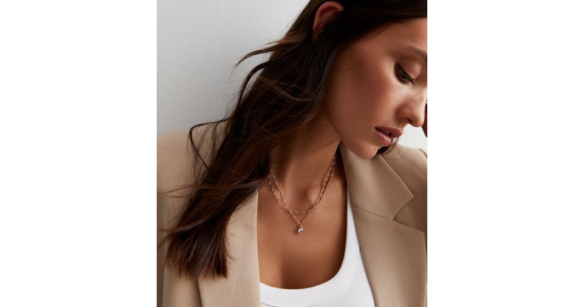 Gold Layered Diamanté Chain Necklace | New Look