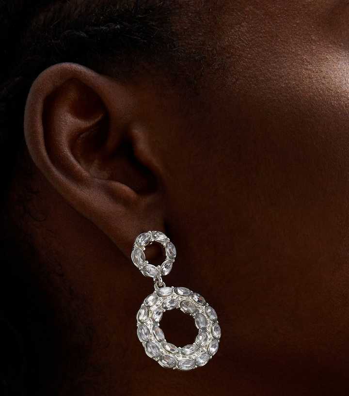 Silver Diamanté Circle Doorknocker Earrings | New Look
