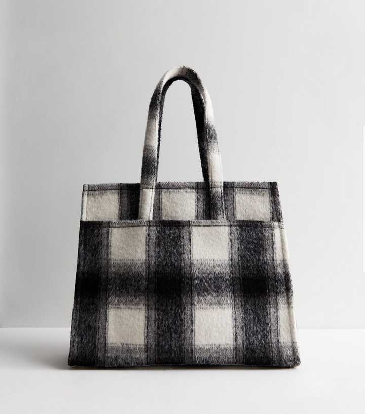 Black Check Print Brushed Tote Bag | New Look