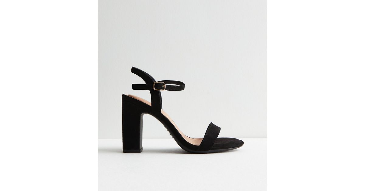 Wide Fit Black Suedette 2 Part Block Heel Sandals | New Look