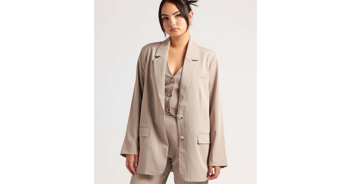Urban Bliss Stone Pinstripe Relaxed Fit Blazer | New Look