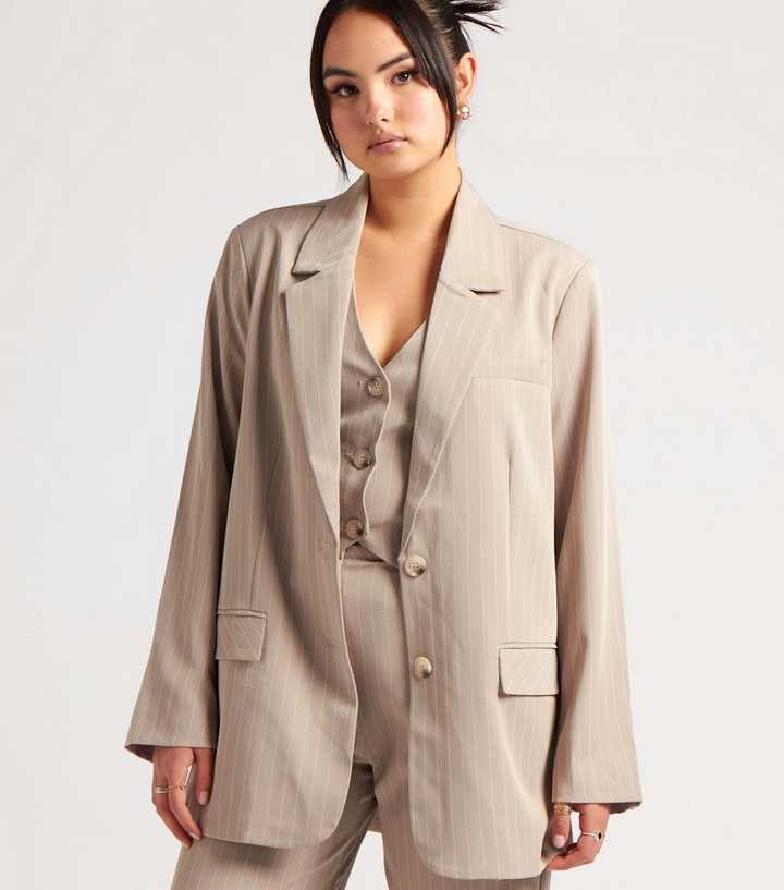 Urban Bliss Stone Pinstripe Relaxed Fit Blazer | New Look