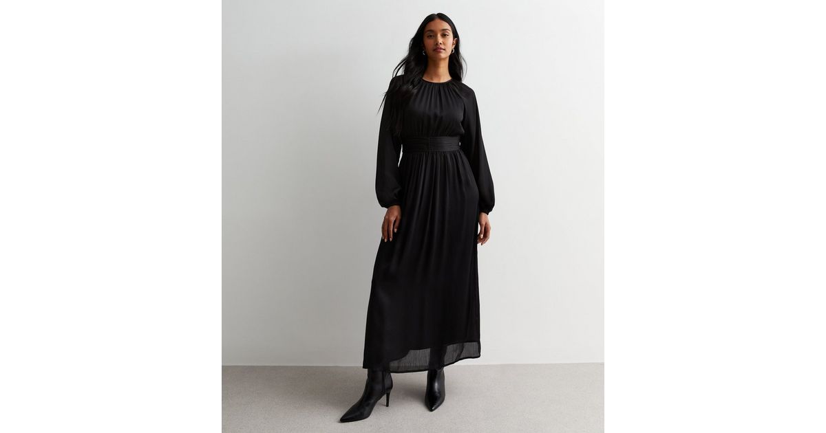 Gini London Black Ruched Waist Maxi Dress | New Look