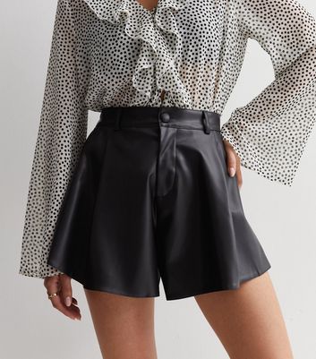 Cameo Rose Black Leather-Look Flippy Shorts | New Look