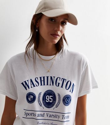 White Cotton Washington Crest Oversized Logo T-Shirt | New Look