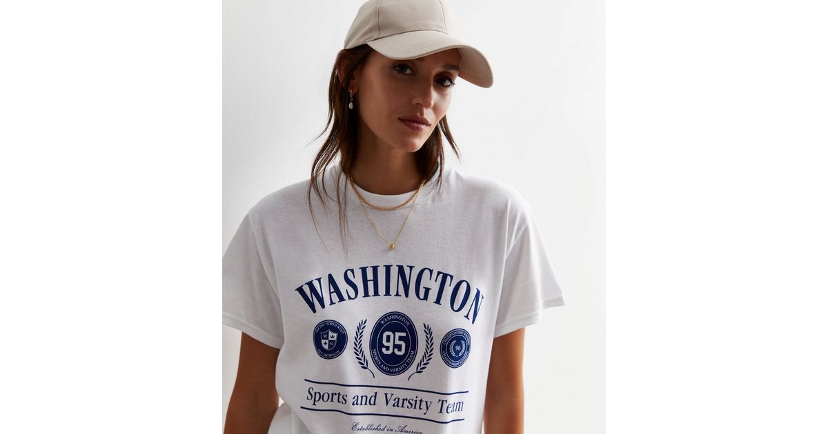 White Cotton Washington Crest Oversized Logo T-Shirt | New Look