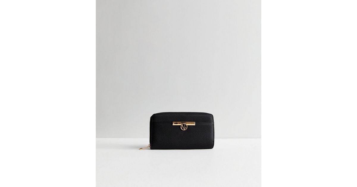 Black Leather-Look NL Logo Purse | New Look
