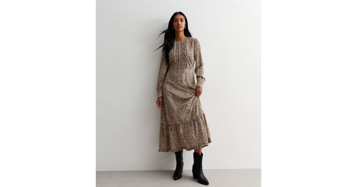 Gini London Cream Leopard Print Midi Dress | New Look