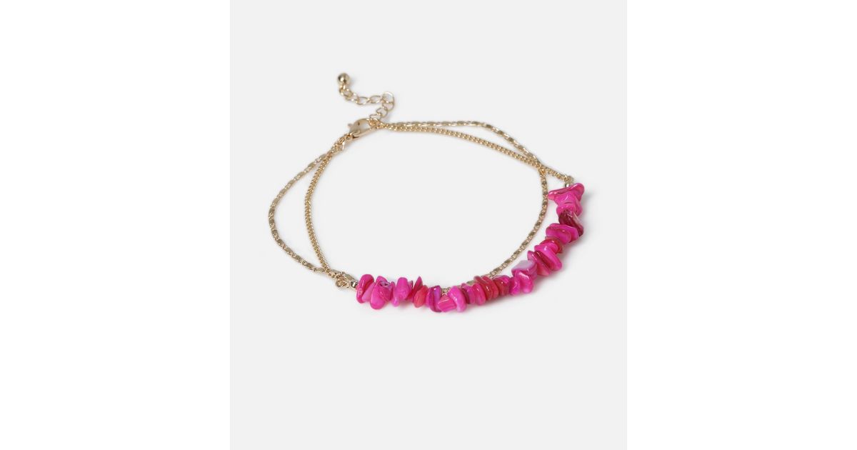 Freedom Pink Stone Anklet | New Look