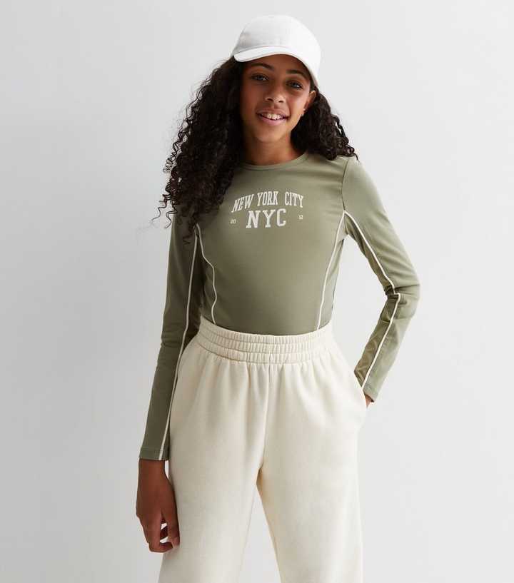 Girls Olive NYC Logo Piping T-Shirt | New Look