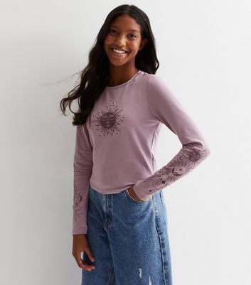 Girls Lilac Celestial Face Long Sleeve Top | New Look