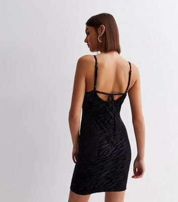 Pink Vanilla Black Velvet Zebra Detail Mini Dress | New Look