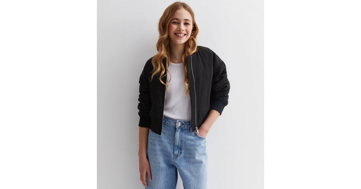 Girls Black Puffer Bomber Jacket | New Look