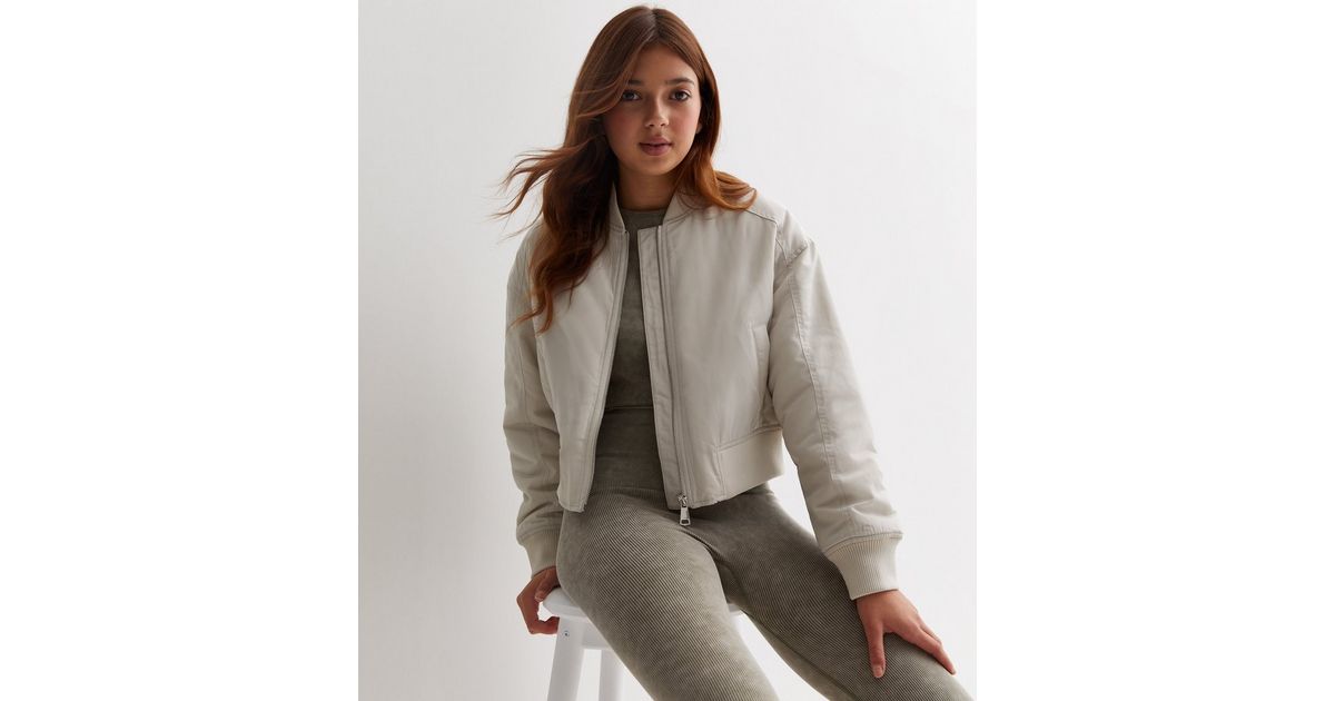 Girls Off White Puffer Bomber Jacket | New Look
