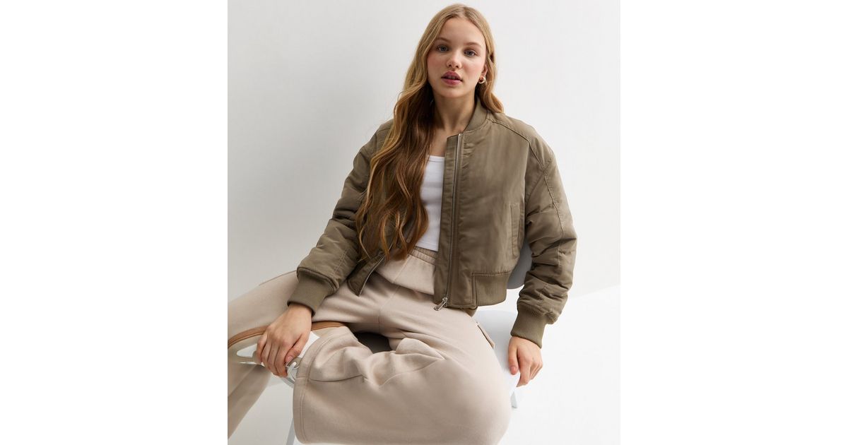 Girls Grey Puffer Bomber Jacket | New Look