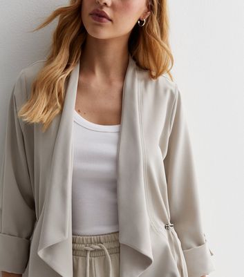 Stone 3/4 Sleeve Waterfall Duster Coat | New Look