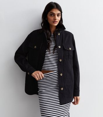 Black Cotton Pocket Front Shacket | New Look