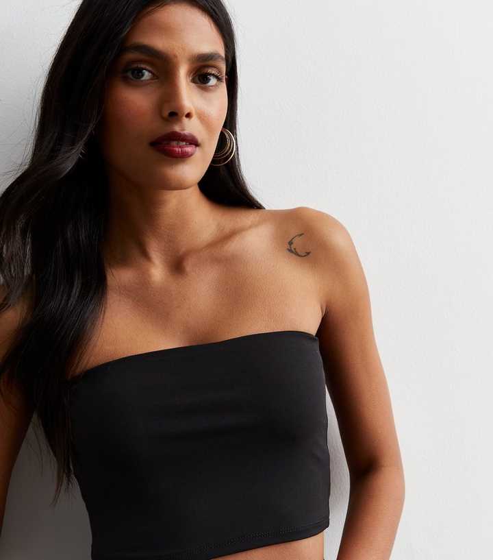 Black Slinky Bandeau Crop Top | New Look