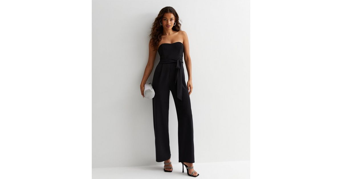 Petite Black Bandeau Belted Jumpsuit | New Look