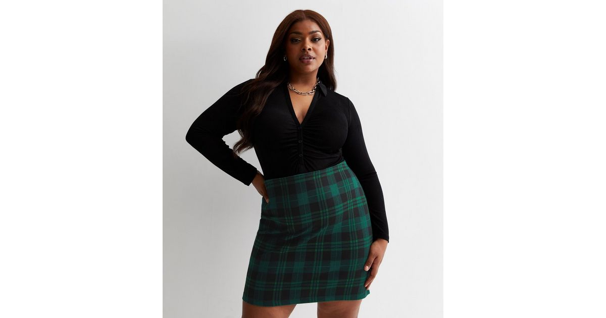 Curves Green Check Mini Tube Skirt | New Look