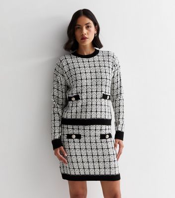 White Check Knit Long Sleeve Jumper | New Look