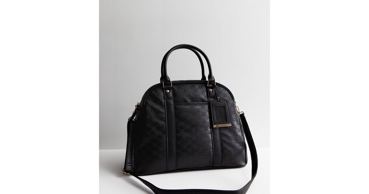 Black Embossed Leather-Look Weekend Bag | New Look