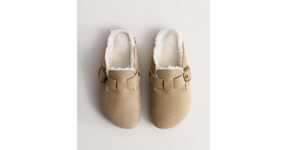 Camel Faux Fur Lined Mules | New Look