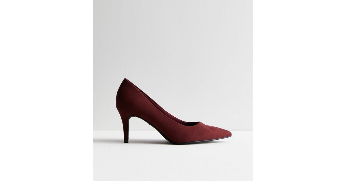 Dark Red Suedette Pointed Stiletto Heel Court Shoes | New Look