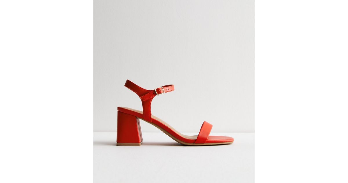 Red Patent Block Heel Sandals | New Look