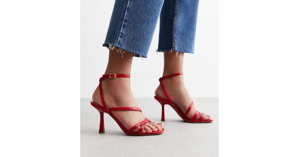 Red Leather-Look Strappy Stiletto Heel Sandals | New Look
