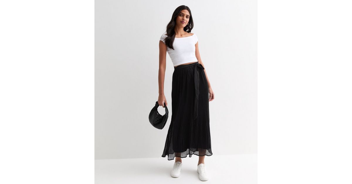 Gini London Black Pleated Belted Maxi Skirt New Look