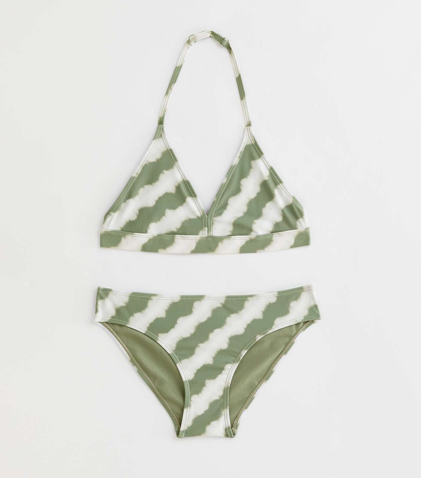 Girls Green Tie Dye Stripe Triangle Bikini Set New Look