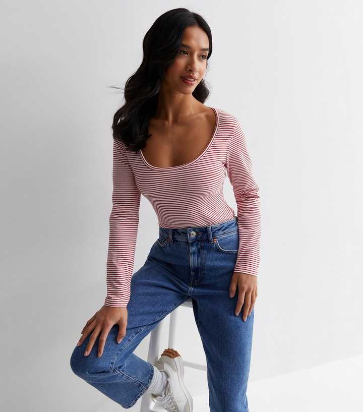 Petite Red Stripe Scoop Neck Bodysuit | New Look