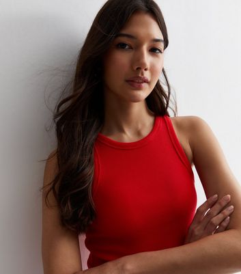 Red Ribbed Racer Vest | New Look