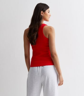 Red Ribbed Racer Vest | New Look