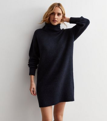 Navy Knit Roll Neck Mini Dress | New Look
