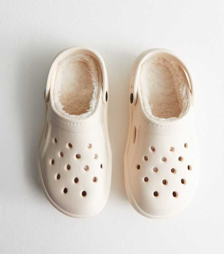 Off White Faux Fur Lined Clogs | New Look