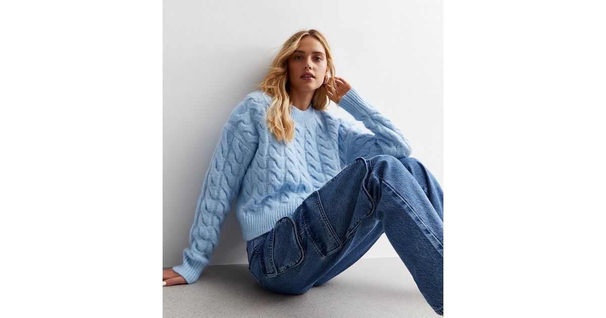 Pale Blue Cable Knit Crew Neck Jumper | New Look