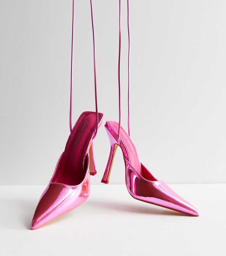 Public Desire Bright Pink Metallic Stiletto Heel Court Shoes | New Look