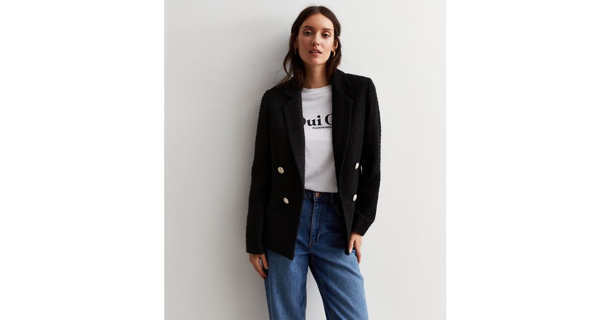 Black Bouclé Military Blazer | New Look