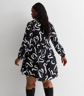 Curves Black Mark Making Smock Mini Dress | New Look