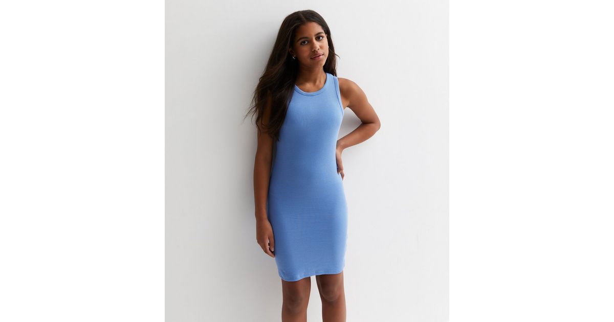 Girls Blue Ribbed Racer Dress | New Look