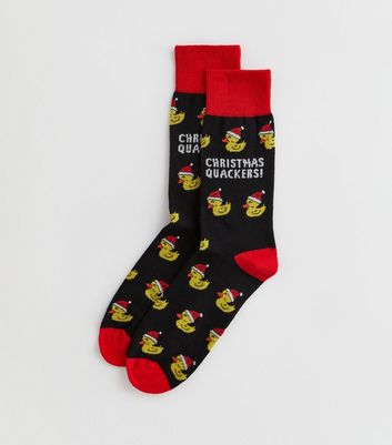 Black Christmas Quackers Logo Socks | New Look