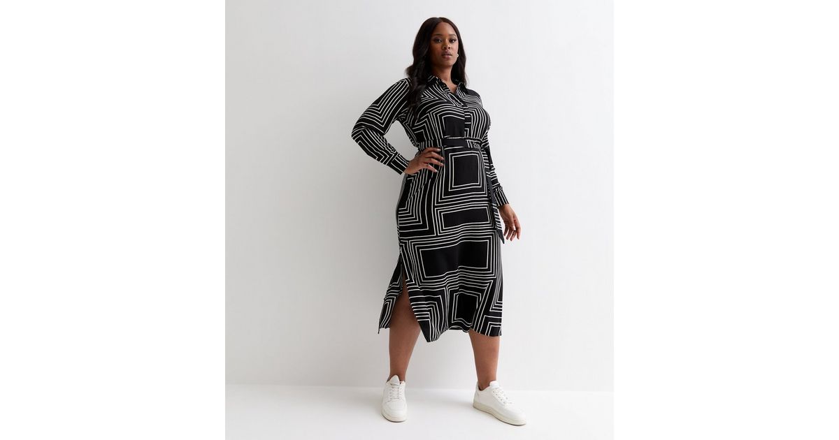 Curves Black Maze Print Midi Dress | New Look