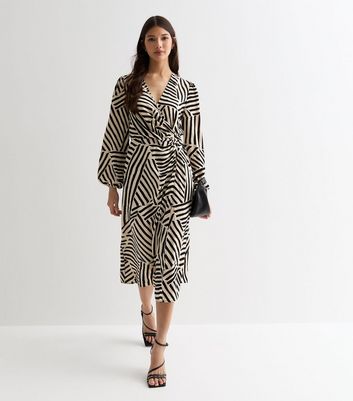 Gini London Geometric Stripe Wrap Midi Dress | New Look