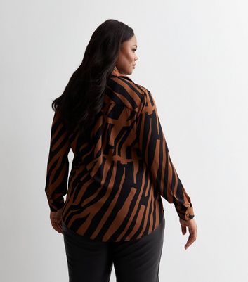 Curves Brown Stripe Long Sleeve Shirt | New Look