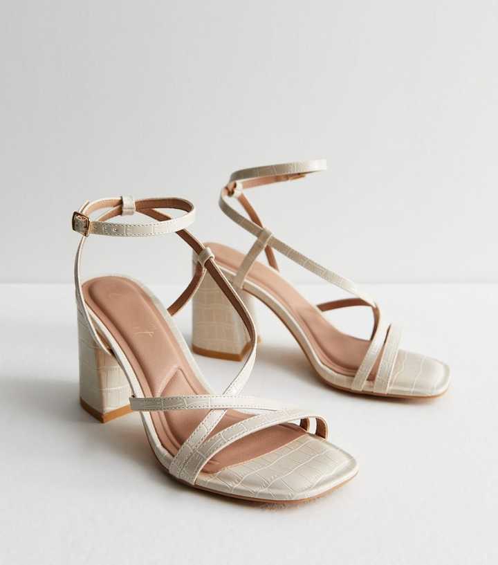 Off White Strappy Block Heel Sandals | New Look