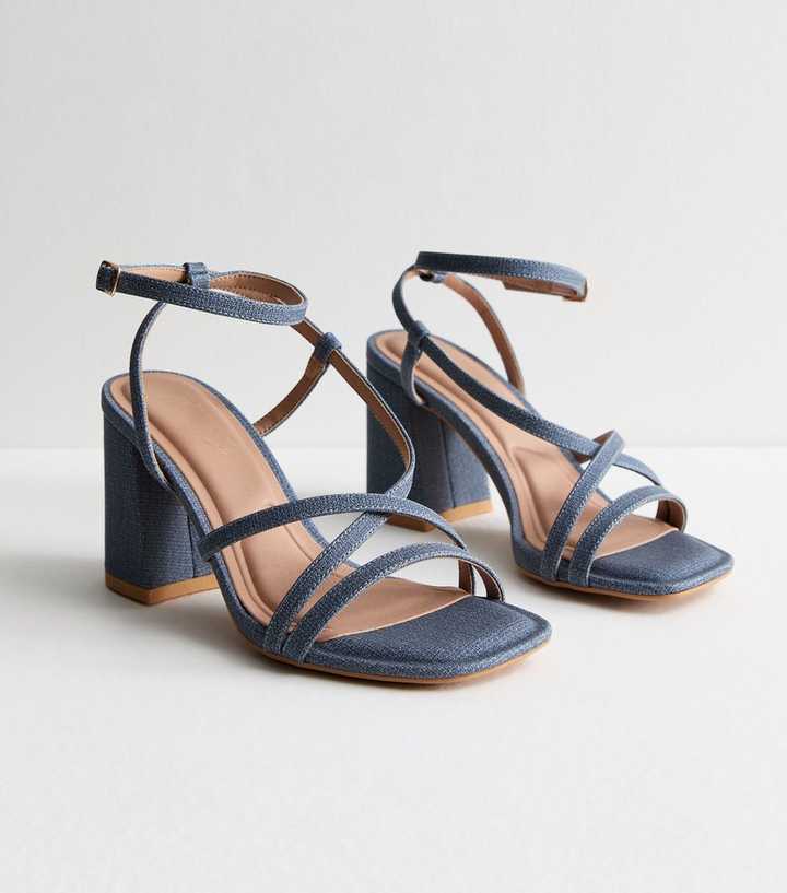 Blue Denim Strappy Block Heel Sandals | New Look