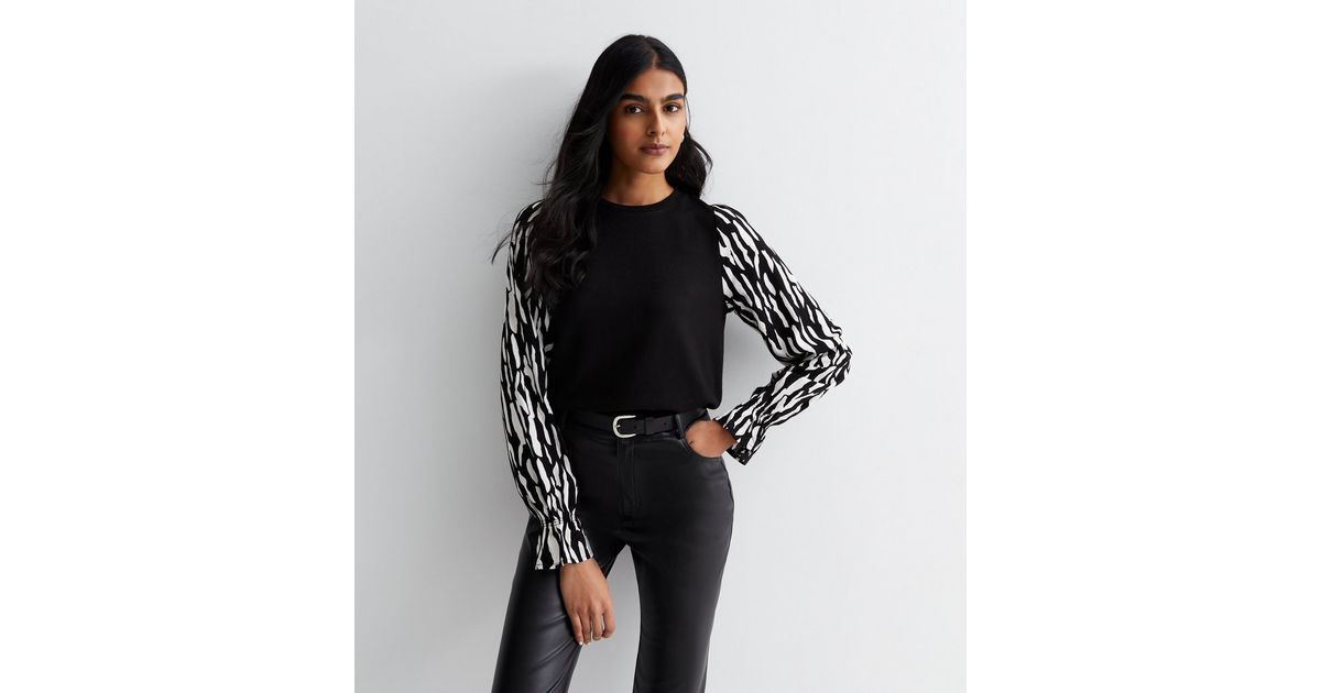 Black Mark Making Long Sleeve 2-in-1 Top | New Look