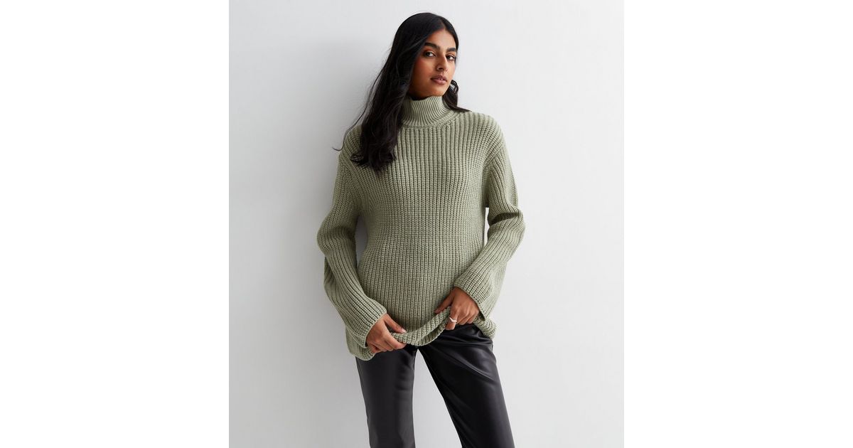 Olive Stitch Knit High Neck Jumper | New Look